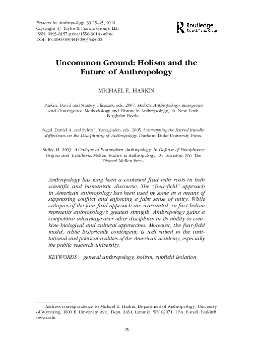 (PDF) Uncommon Ground: Holism and the Future of Anthropology