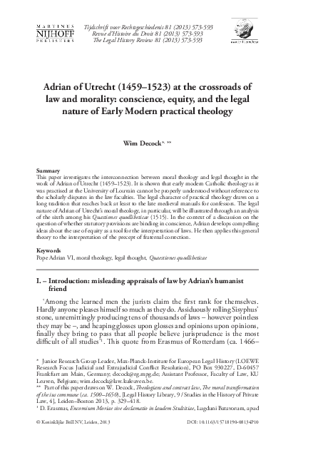 (PDF) Adrian of Utrecht (1459–1523) at the Crossroads of Law and Morality