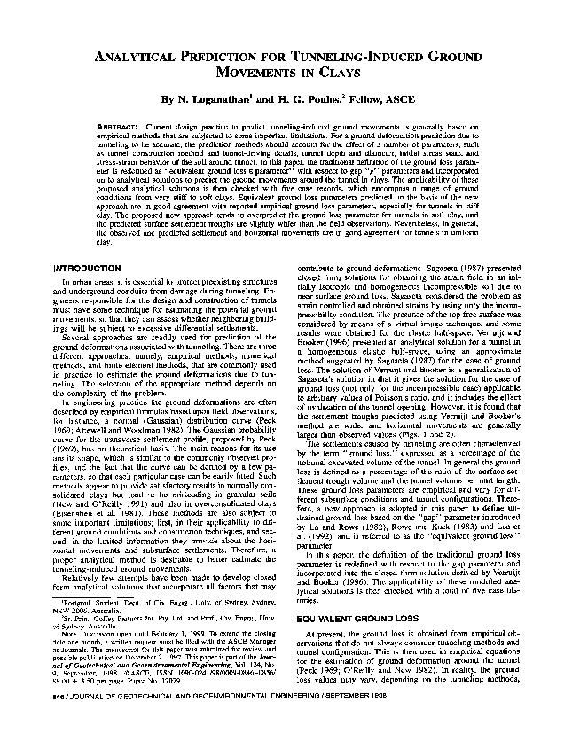 Pdf Analytical Prediction For Tunneling Induced Ground Movements In Clays