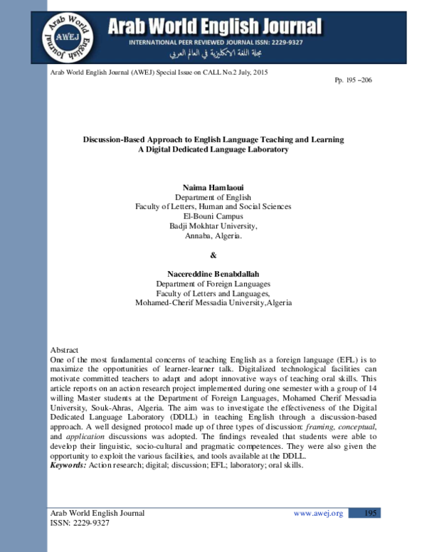 (PDF) Discussion-Based Approach to English Language Teaching and ...