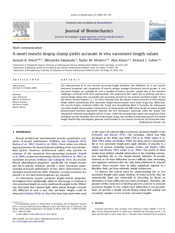 (PDF) A novel muscle biopsy clamp yields accurate in vivo sarcomere ...