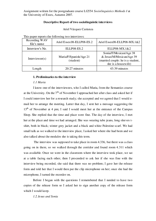 (PDF) Descriptive report of two sociolinguistic interviews