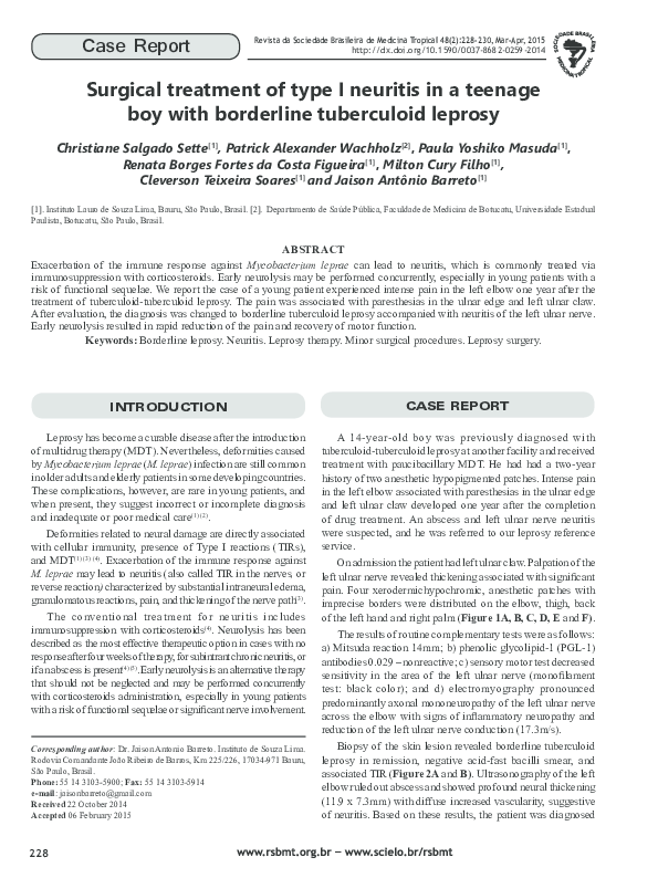 (PDF) Surgical treatment of type I neuritis in a teenage boy with ...