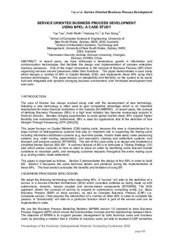(PDF) SERVICE ORIENTED BUSINESS PROCESS DEVELOPMENT USING BPEL: A CASE STUDY