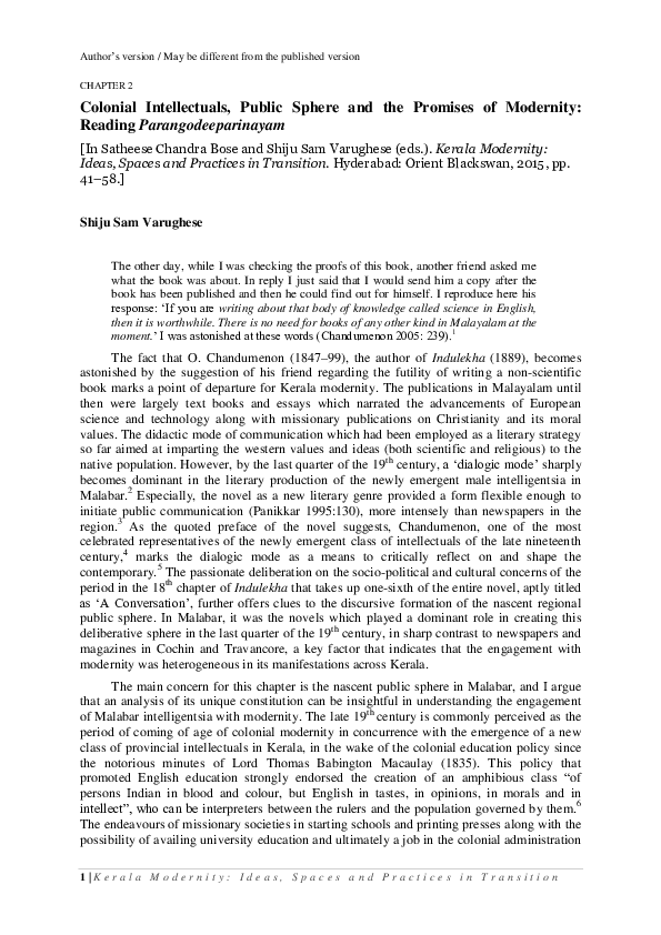 (PDF) Colonial Intellectuals, Public Sphere and the Promises of ...