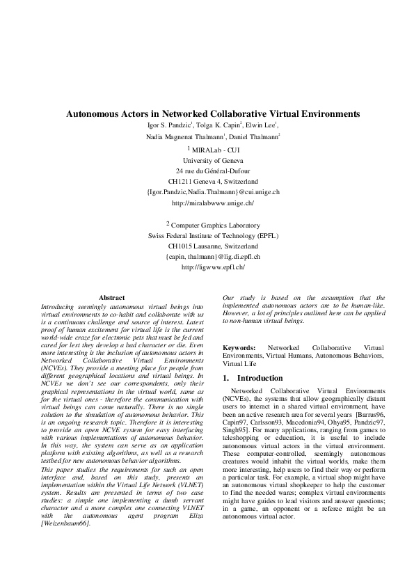 (PDF) Autonomous actors in networked collaborative virtual environments