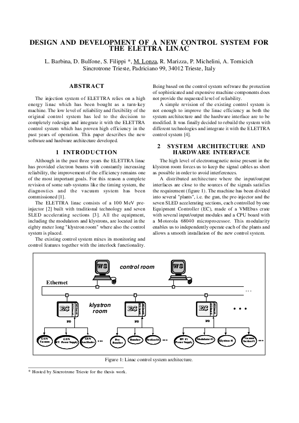 (PDF) DESIGN AND DEVELOPMENT OF A NEW CONTROL SYSTEM FOR THE ELETTRA LINAC