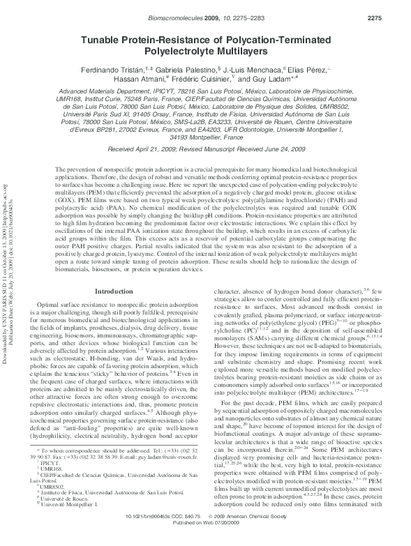 (PDF) Tunable Protein-Resistance of Polycation-Terminated ...