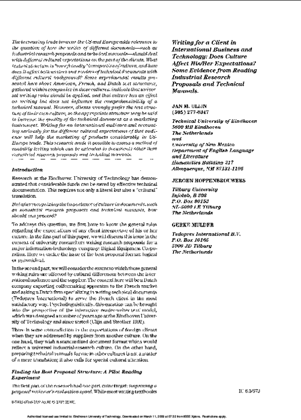 (PDF) 1992 Ulijn, J., J. Hoppenbrouwers and G. Mulder, Writing for a client in international ...