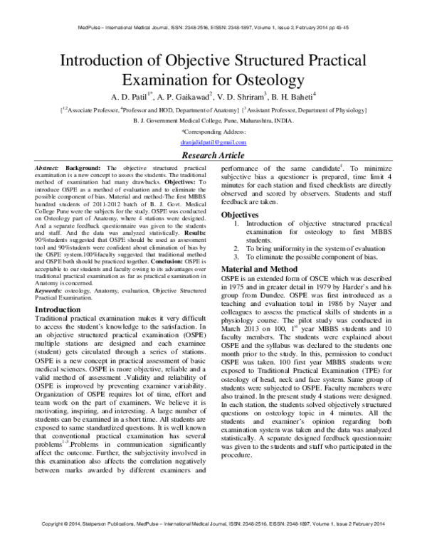 Pdf Introduction Of Objective Structured Practical Examination For