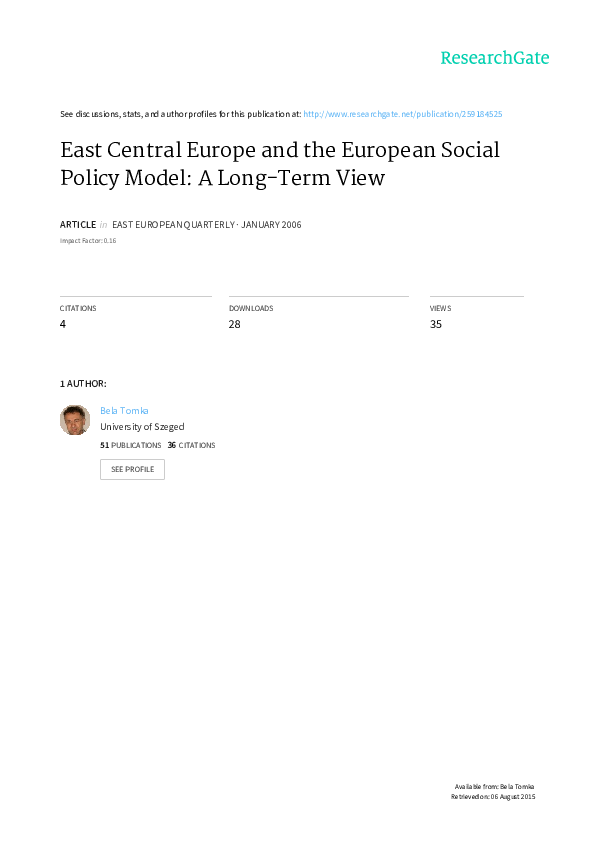 (PDF) East Central Europe and the European Social Policy Model: A Long ...
