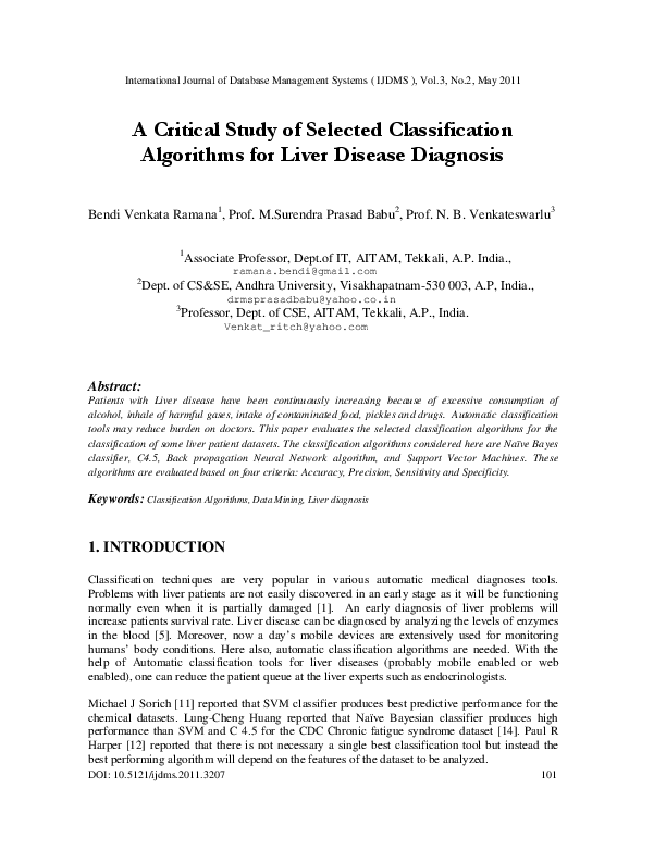 (PDF) A Critical Study of Selected Classification Algorithms for Liver ...