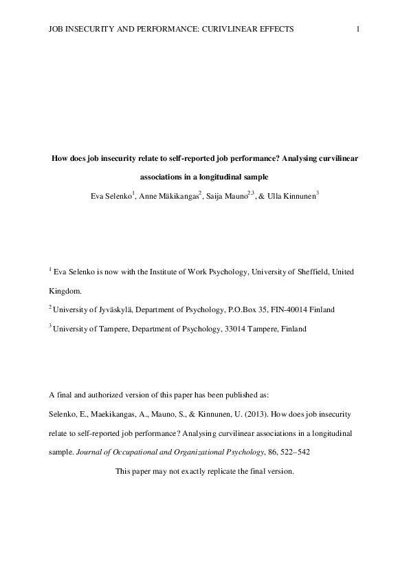 (PDF) How does job insecurity relate to self-reported job performance ...