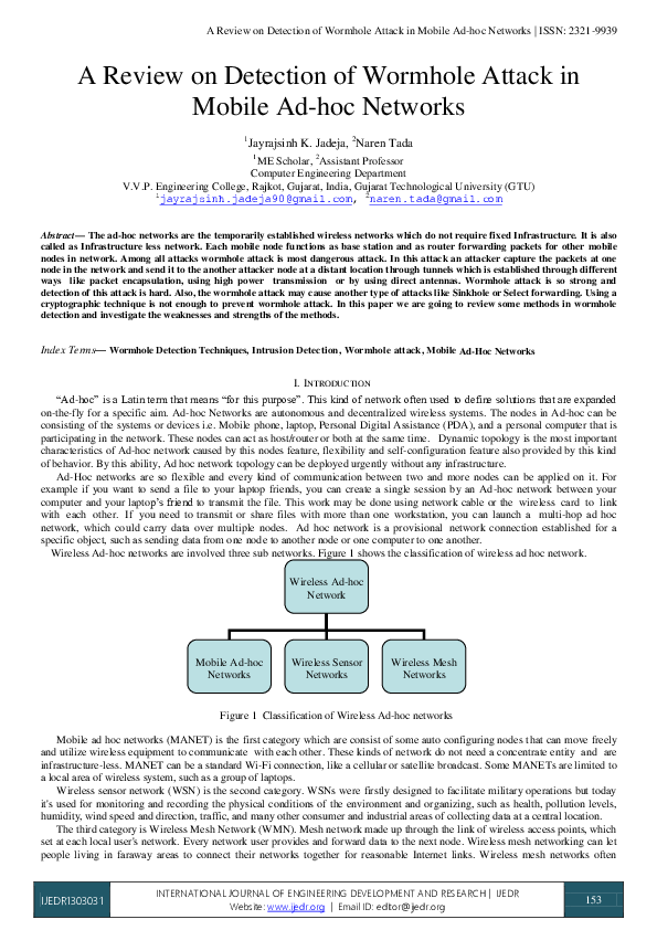 (PDF) Detection of Wormhole Attacks in Mobile Ad Hoc Networks