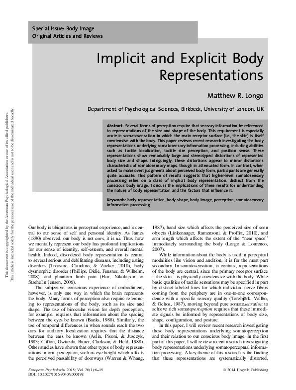 (PDF) Implicit and explicit body representations