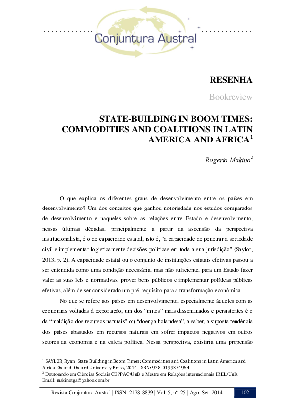 (PDF) Book Review: "State-Building In Boom Times: Commodities And ...