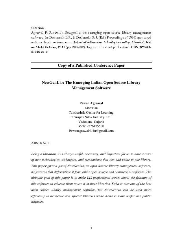 (PDF) NewGenLib: The Emerging Indian Open Source Library Management ...