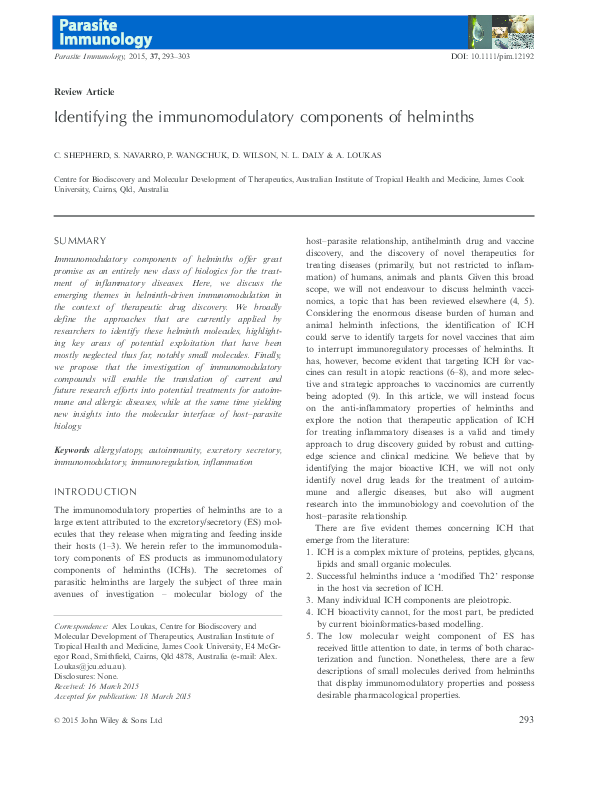 (PDF) Identifying the immunomodulatory components of helminths