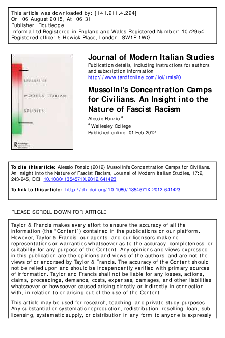 (PDF) Luigi Reale, Mussolini’s Concentration Camps for Civilians. An ...
