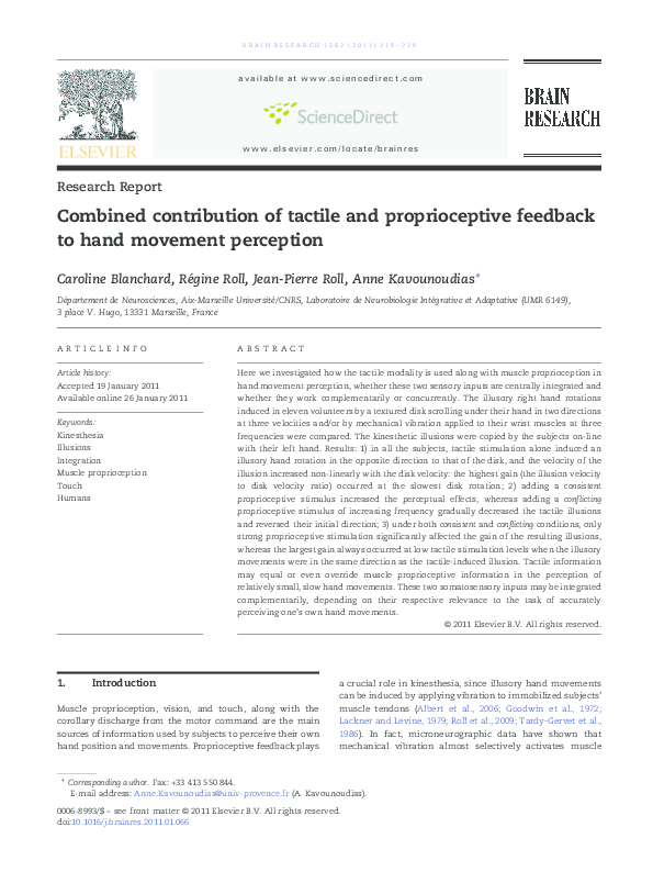 (PDF) Combined contribution of tactile and proprioceptive feedback to ...
