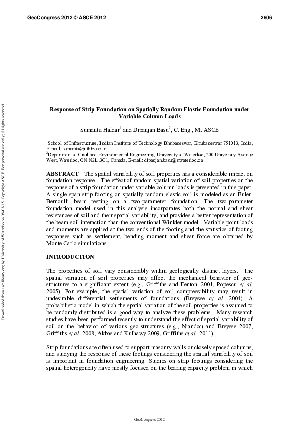 Pdf Response Of Strip Foundation On Spatially Random Elastic Foundation Under Variable Column
