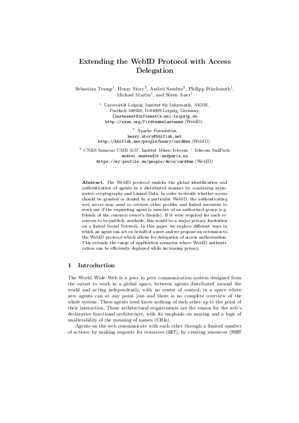 (PDF) Extending the WebID Protocol with Access Delegation