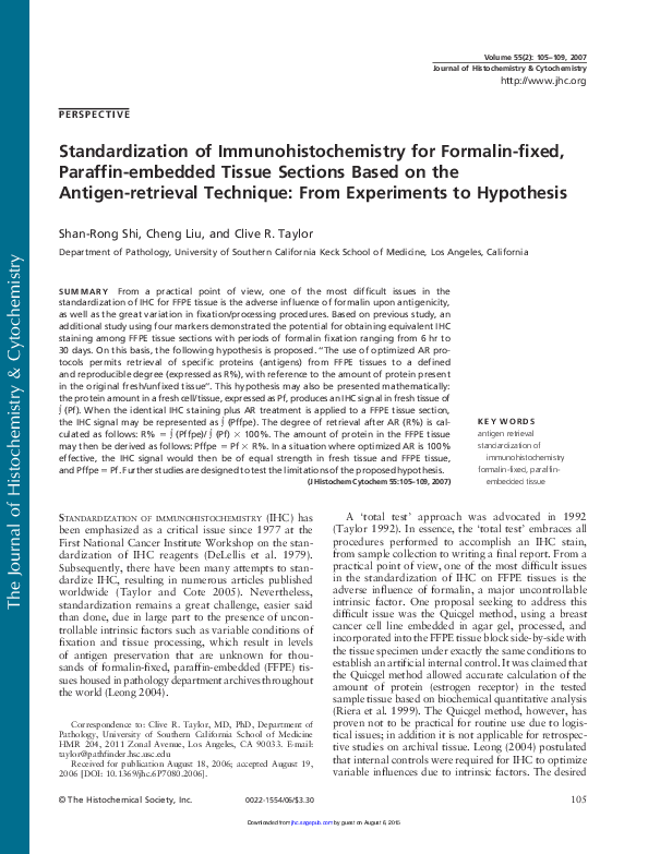 (PDF) Standardization of Immunohistochemistry for Formalin-fixed, Paraffin-embedded Tissue ...