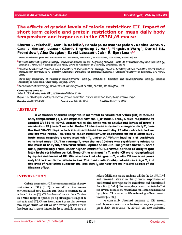 (PDF) The effects of graded levels of calorie restriction: III. Impact ...