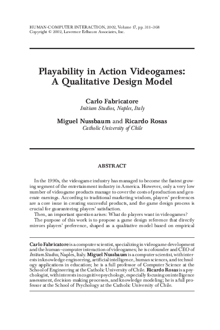 (PDF) Playability in action videogames: A qualitative design model