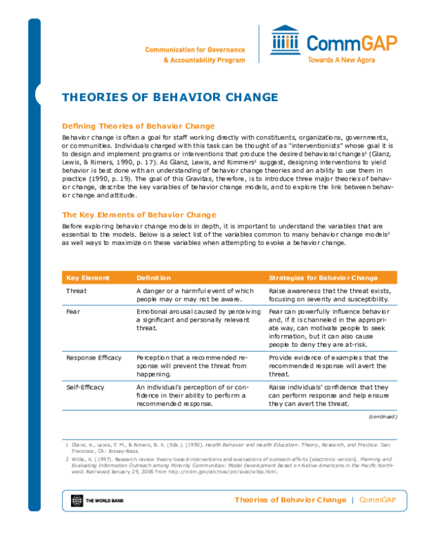 (PDF) Theories of Behavior Change Defining Theories of Behavior Change