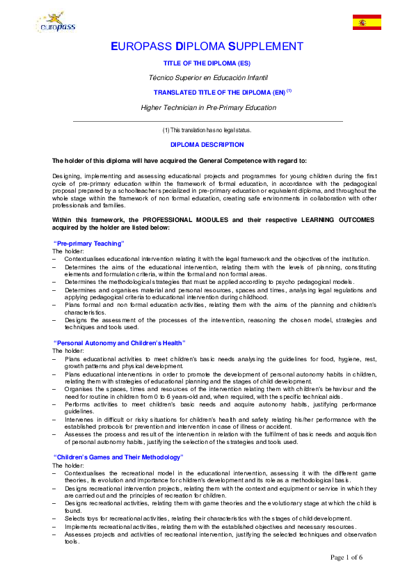 (PDF) EUROPASS DIPLOMA SUPPLEMENT TITLE OF THE DIPLOMA (ES) TRANSLATED ...