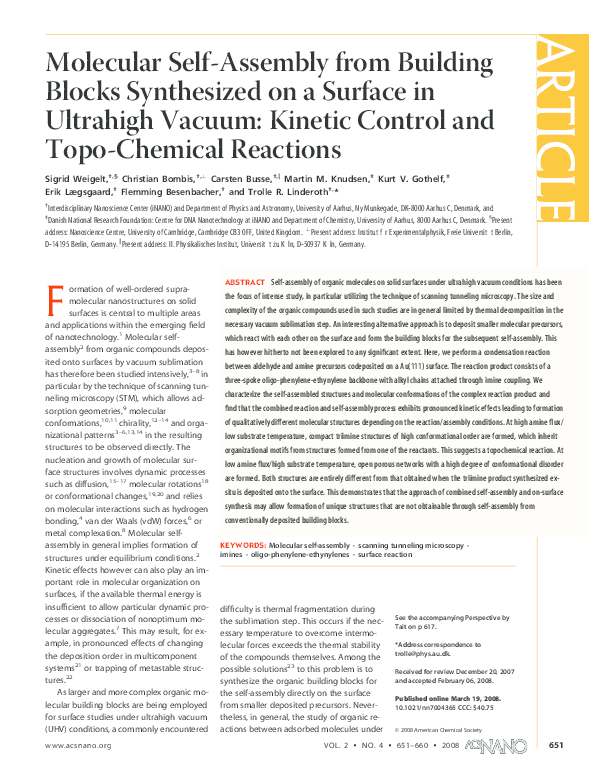 (PDF) Molecular Self-Assembly from Building Blocks Synthesized on a ...