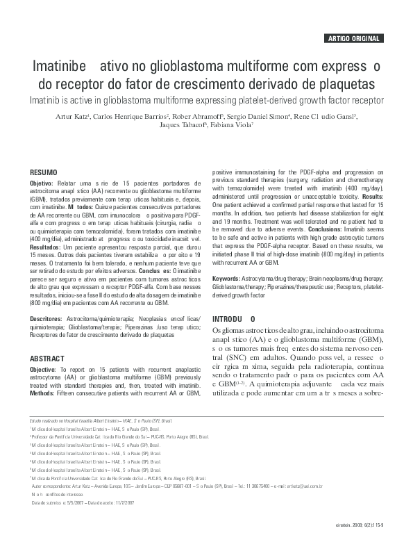 (PDF) Imatinibe é ativo no glioblastoma multiforme com expressão do ...