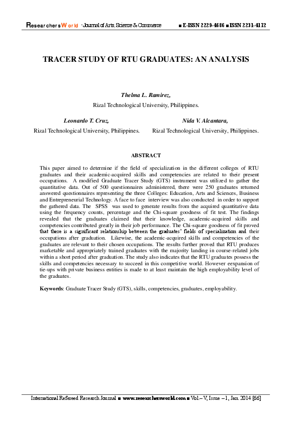 (PDF) TRACER STUDY OF RTU GRADUATES: AN ANALYSIS