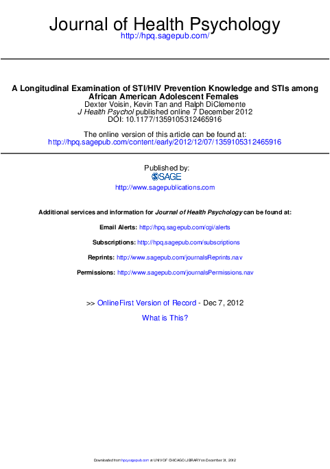 (PDF) A Longitudinal Examination of STI Prevention Knowledge and STIs ...