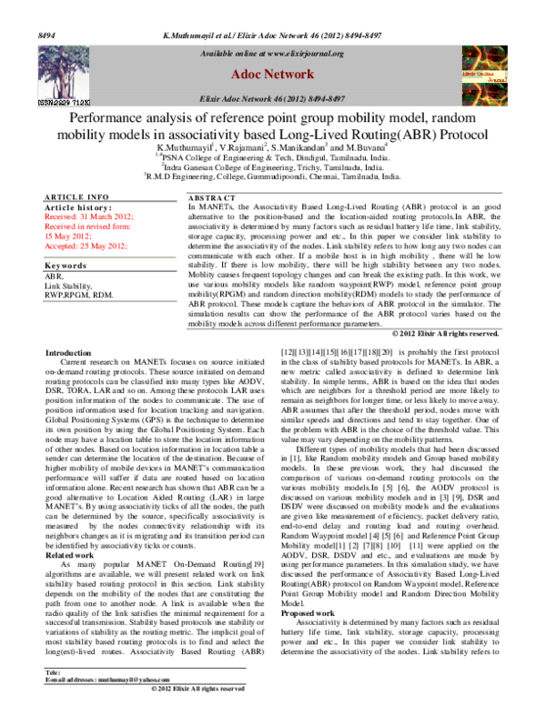 Pdf Performance Analysis Of Reference Point Group Mobility Model Random Mobility Models In