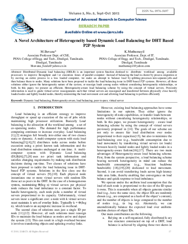 (PDF) A Novel Architecture of Heterogeneity based Dynamic Load Balancing for DHT Based P2P System