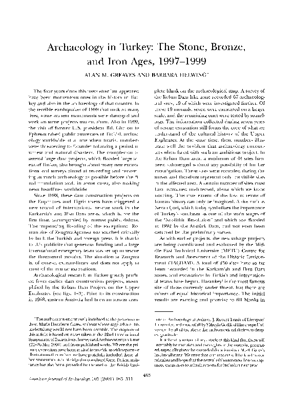 (PDF) (2001) A. M. Greaves & B. Helwing, Archaeology in Turkey: The ...