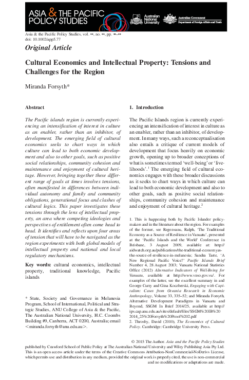 (PDF) Miranda Forsyth, ‘Cultural Economics and Intellectual Property ...