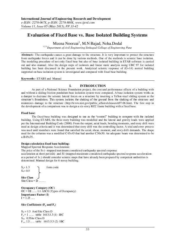 (PDF) Evaluation of Fixed Base vs. Base Isolated Building Systems