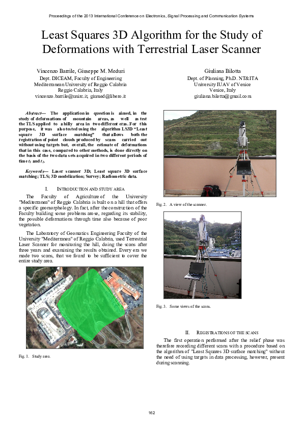 (PDF) Least Squares 3D Algorithm for the Study of Deformations with Terrestrial Laser Scanner
