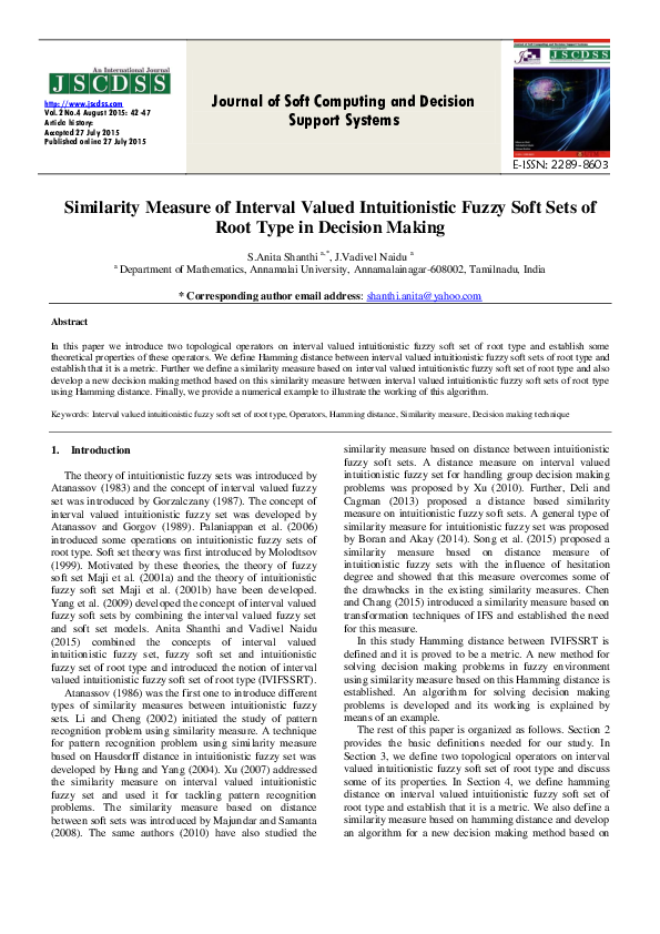 Pdf Similarity Measure Of Interval Valued Intuitionistic Fuzzy Soft Sets Of Root Type In 2862