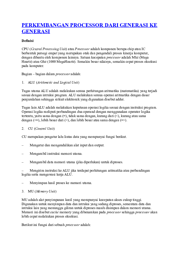 (DOC) PERKEMBANGAN PROCESSOR DARI GENERASI KE GENERASI