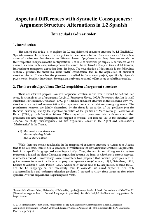 (PDF) Aspectual Differences with Syntactic Consequences: Argument Structure Alternations in L2 ...
