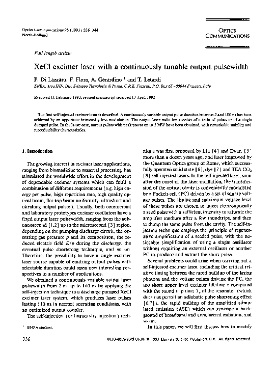 Pdf Xecl Excimer Laser With A Continuously Tunable Output Pulsewidth