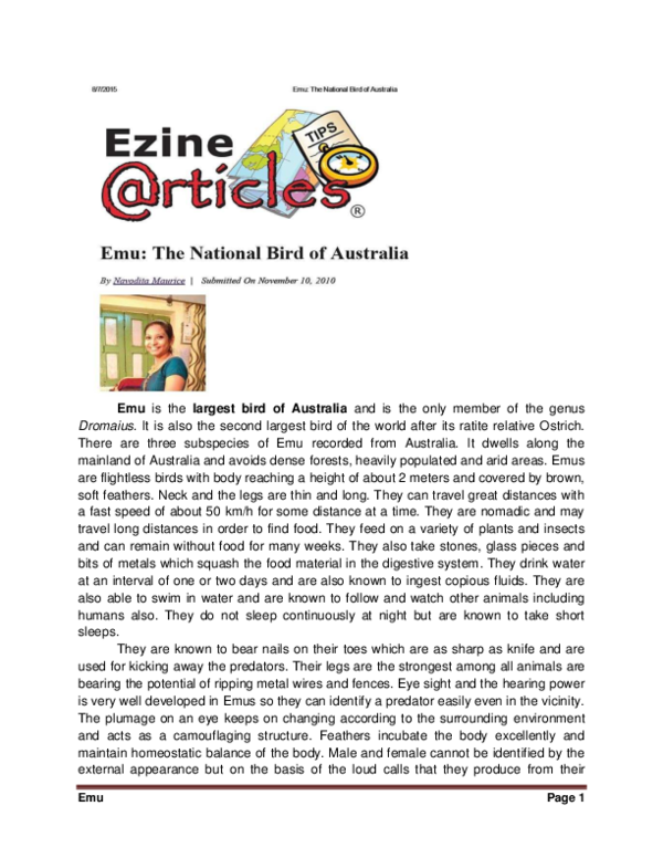 (PDF) Emu: The National Bird of Australia