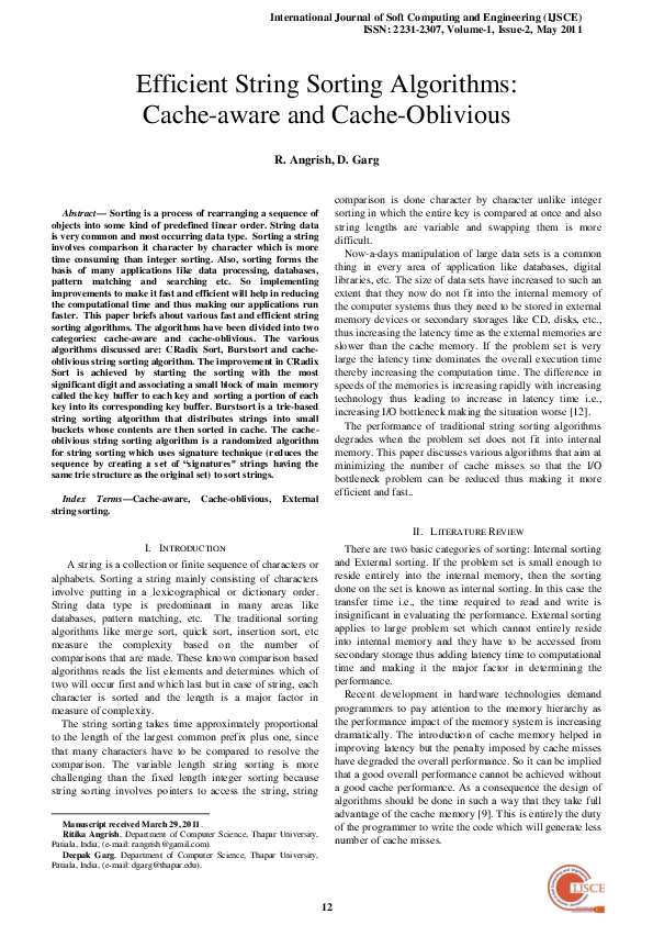 (PDF) Efficient String Sorting Algorithms: Cache-aware and Cache ... (PDF) Efficient String Sorting Algorithms: Cache-aware and Cache ...
