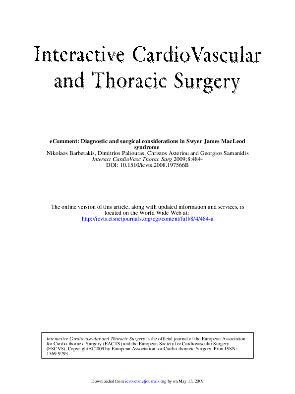(PDF) e-comment. Diagnostic and surgical considerations in Swyer-James ...