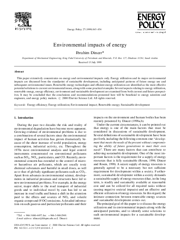 (PDF) Environmental impacts of energy