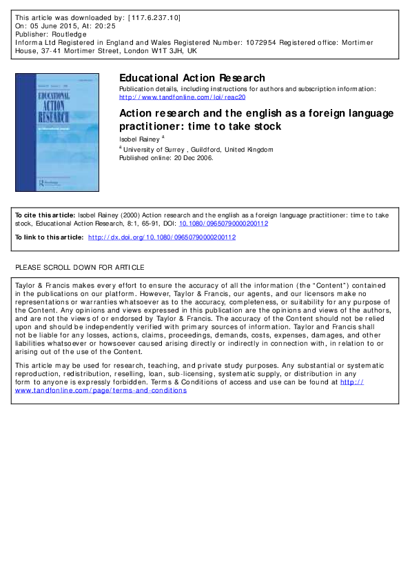 (PDF) Educational Action Research Action research and the english as a ...